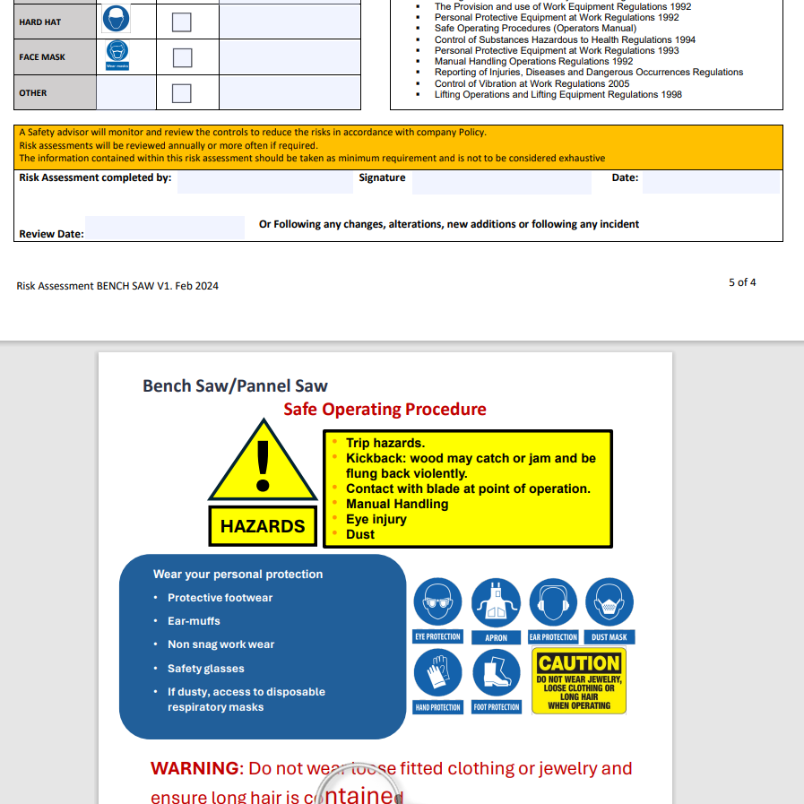 Bench Saw - Risk Assessment