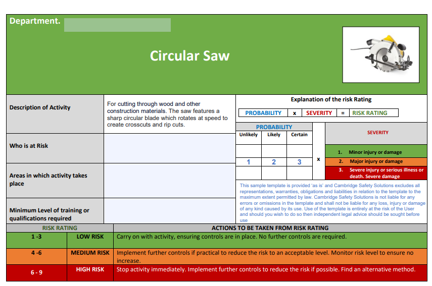 Circular Saw Risk Assessment Example at Petra Webster blog